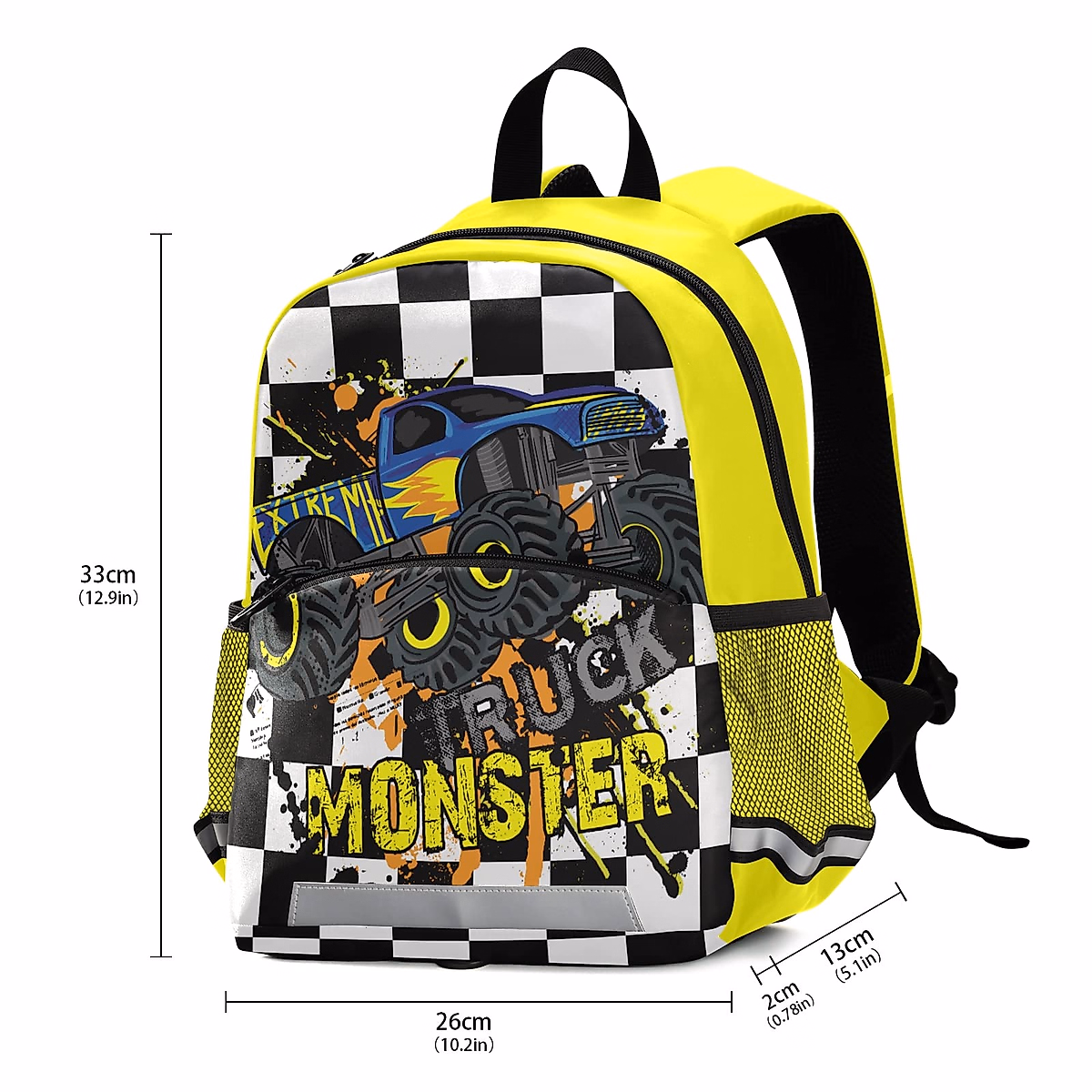 Kids Backpack,Monster Truck Lightweight Preschool Backpack for Toddlers Boys Girls with Chest clip One Size