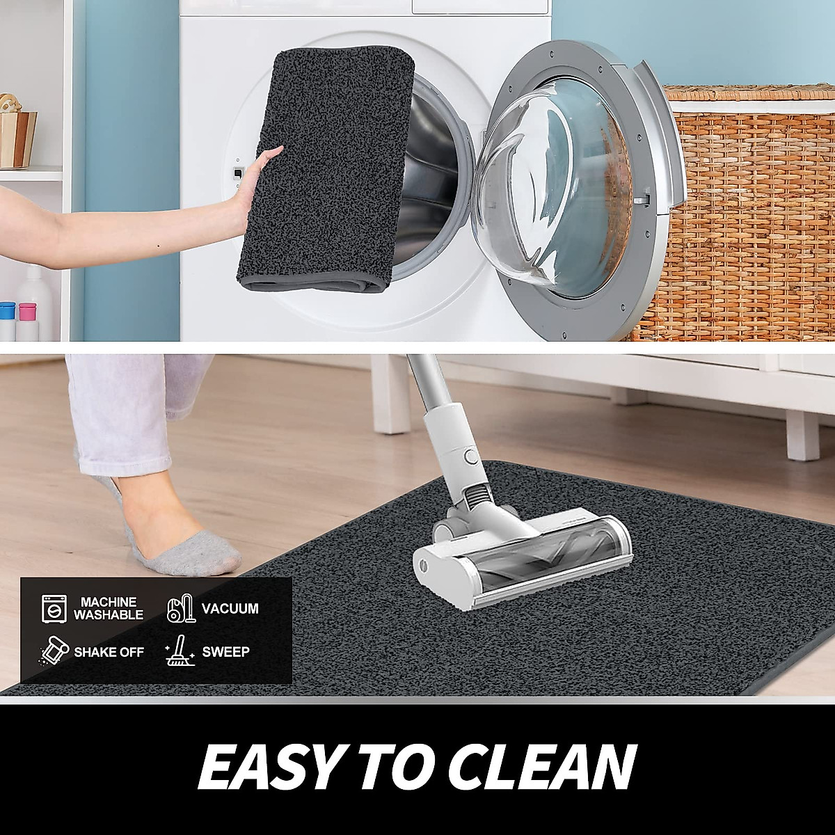 LINLA Indoor Doormat, Super Absorbs Mud Mat, Washable Non-Slip Rubber Backing Clean Door Mat for Doorways Inside Dirt Trapper Mats Shoes Scraper, 18x30 Inches Dark Gray