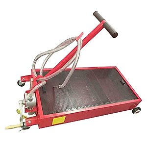 Manoch 20 Gallon Oil Drain Pan Low Profile Dolly with Pump 8 feet Hose and Wheel Material: Iron Overall Dimensions: (51.57 x 25.2 x 31.5)" / (131 x 64 x 80) cm (L x W x H) Casters: 4-inch (10 cm)