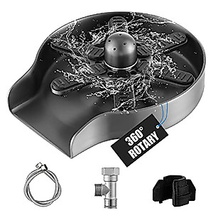 Glass Rinser for Kitchen Sink, WingHo 360° Rotating Stainless Steel Cup Cleaner Cup Washer Sink Accessories, Gray