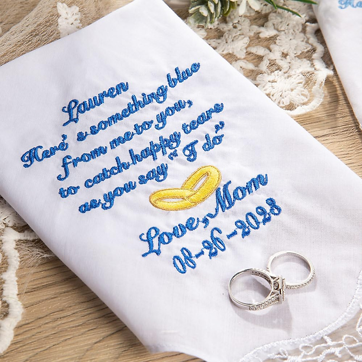 Personalized Wedding Handkerchief Something Blue Wedding Gift from Mom to Daughter Lace Handkerchief Mother Of Bride Gift Custom Printed Bridal Handkerchief Bride Handkerchiefs Embroidered Hankie