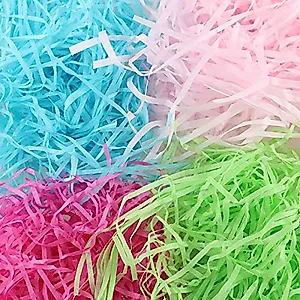 E-outstanding Colorful Easter Grass Shredded Tissue Paper Raffia Basket Shreds Crinkle Paper Party Gift Packaging Filler Decor 160g 5.6 oz, 4 Colors