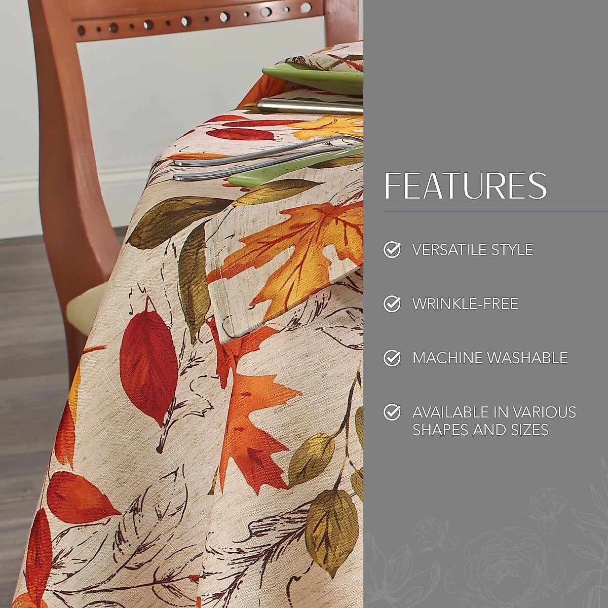 Elrene Home Fashions Autumn Leaves Fall Printed Tablecloth, Holiday Table Cover for Formal or Everyday Use, 70" Round