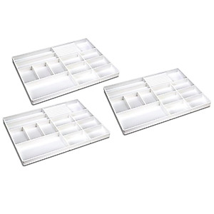 AmeriCan Goods 3/Pieces Dental 13/Section Large Drawer Organizer Tray, Dental Supply Cart Section Divided White Tray for Medical/Dental Supply
