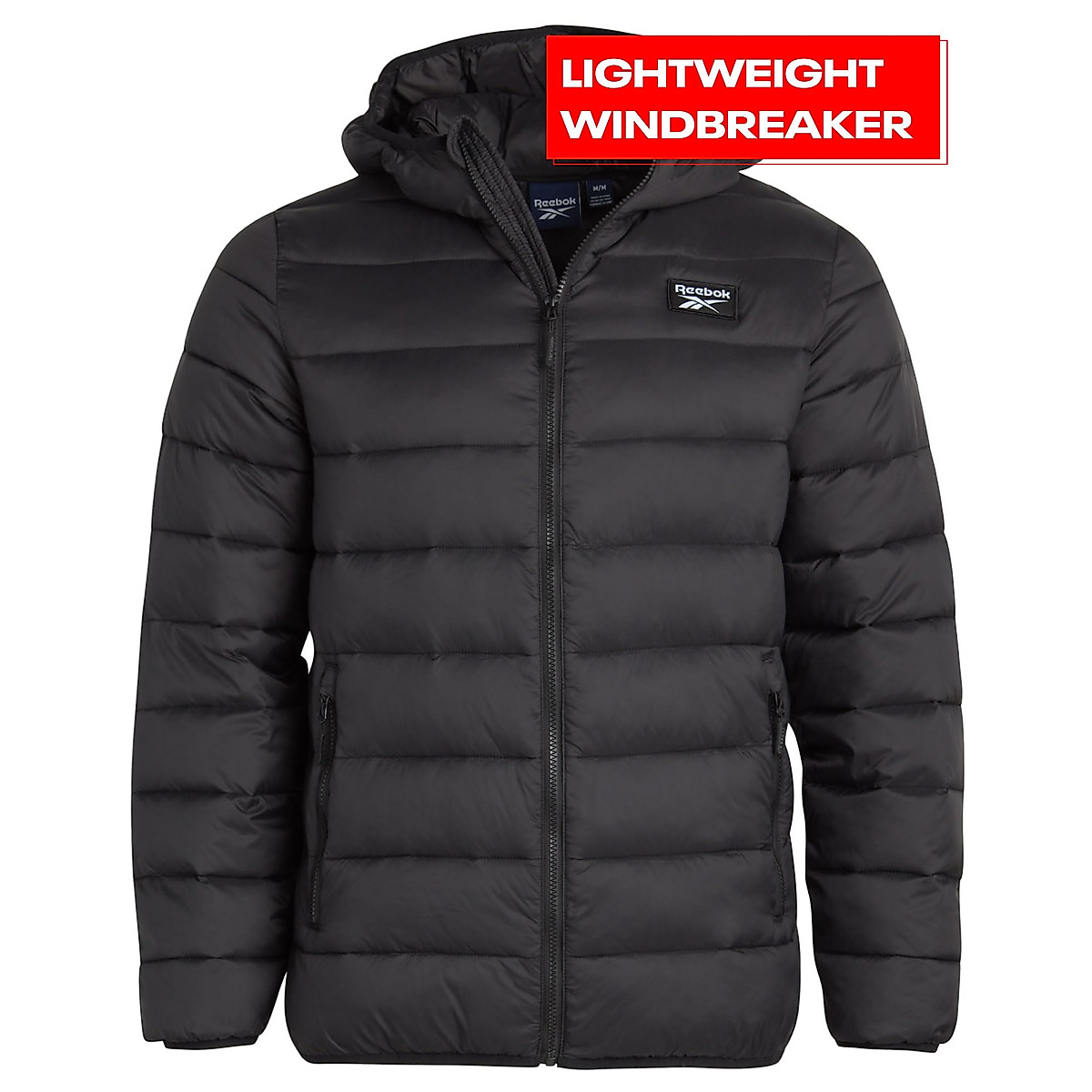 Reebok Men's Jacket – Lightweight Hooded Quilted Puffer Coat – Warm Insulated Winter Jacket for Men (S-4X), Size Large, Solid Black