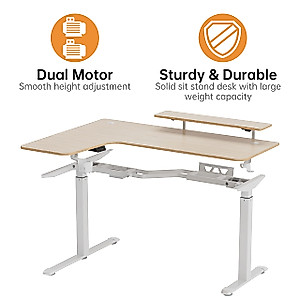 EUREKA ERGONOMIC Standing Desk Adjustable Height 61" Electric Sit Stand Computer Desk L Shaped with Keyboard Tray,Monitor Stand &LED, Dual Motor Memory Presets Sit to Desk Adjustable Desk, Left/Maple