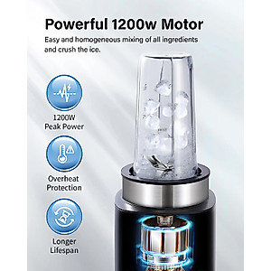 GDOR 1200W Touchscreen Blender for Shakes and Smoothies, Personal Blender with 4 Auto Programs, (2) 25oz TO-Go Cups & Spout Lids, Smoothie Blender for Ice Crush, Frozen Drinks, Black