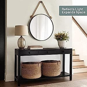 Barnyard Designs 26" Coastal Round Mirror with Hanging Rope - Mount Included - Nautical Rope Mirror for Bathroom Wall, Living Room or Entry Space - Coastal Home Decor, Beach House Wall Decor