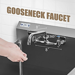 HALLY Commercial Stainless Steel Sink 1 Compartment NSF Prep & Utility Sink with 8" Faucet 18" L x 18" W x 12" D Bowl for Bar, Restaurant, Kitchen, Hotel and Home