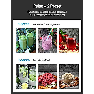 Professional Countertop Blender for High-Speed Shakes, Smoothies, Juicing & More - Crush Ice, Frozen Fruit, and More with 4 Stainless Steel Blades & 60oz Jar - Easy to Clean, Perfect for Kitchen Use (Black)