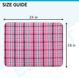 ESGPET Washable Pee Pads for Dogs - Pink Plaid 18”x24” 8Pcs, Non-Slip Reusable Whelping Pad for Puppy Training, Super Absorbent & Odor Controlling Dog Potty Pads for Playpen Crate Bed Floor Protector