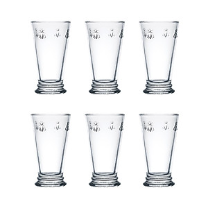 La Rochere, Set of 6, Tall Drinking Glasses (6.3" Tall - High Ball), 15.6 Oz Each, Napoleonic Bee Pattern