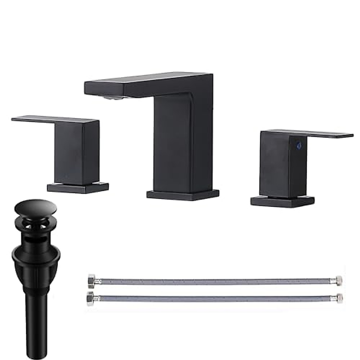 VCCUCINE Black Bathroom Faucet 3 Hole, 8 Inch Widespread Bathroom Sink Faucet, 2 Handle Matte Black Bath Faucet, Modern Rv Lavatory Vanity Faucet with Pop Up Drain and Water Supply Lines