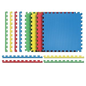 NÖRSK Kid's Floor Play Mat, Reversible Interlocking Foam Puzzle Tiles and Borders, 4-Pack, 16 Square Feet, Multi-Color