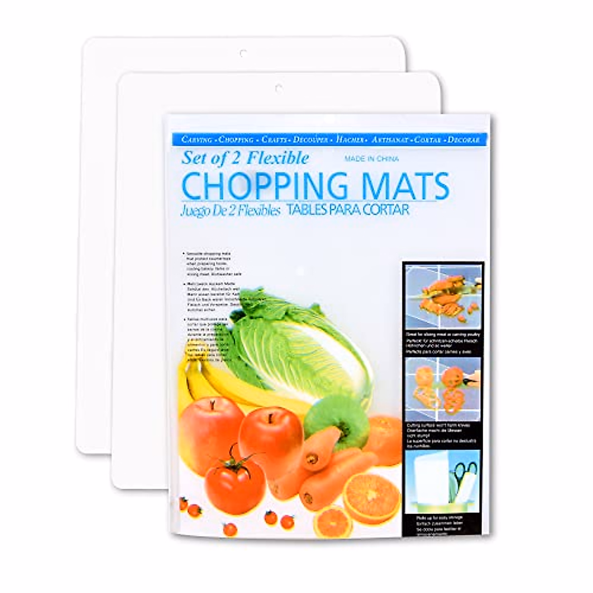 Kitchen Cutting Board | Flexible Chopping Mats | Food Safety | Hanging Hole for Easy Drying | Double Sided Non-Porous Antibacterial and Non-Slip Textured Sides | 12x15” Size | Set of 2