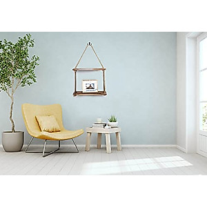 Doledecor Rope Floating Shelves，Hanging Wall Shelves, Woven Hanger, 2 Tier Rope Floating Shelf ,Rustic Wood Finish . for Living 2tiers