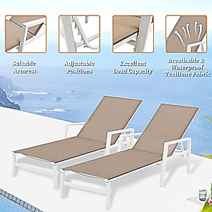 VARVIND Outdoor Patio Lounge Chair Set of 2, Aluminum Chaise Lounge Outdoor with 4 Adjustable Backrest Positions, Outdoor Patio Chaise Lounge Chairs Suitable for Backyard, Balcony, Poolside (Khaki)