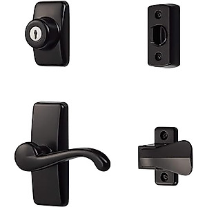 Ideal Security Handle Set with Latch and Keyed Deadbolt, Screen Door Handle, Storm Door Handle, Black