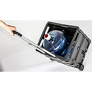 dbest products Quik Cart Collapsible Rolling Crate on Wheels for Teachers Tote Basket 80 lbs Capacity, Made from Heavy Duty Plastic and Used as a Seat, Grey