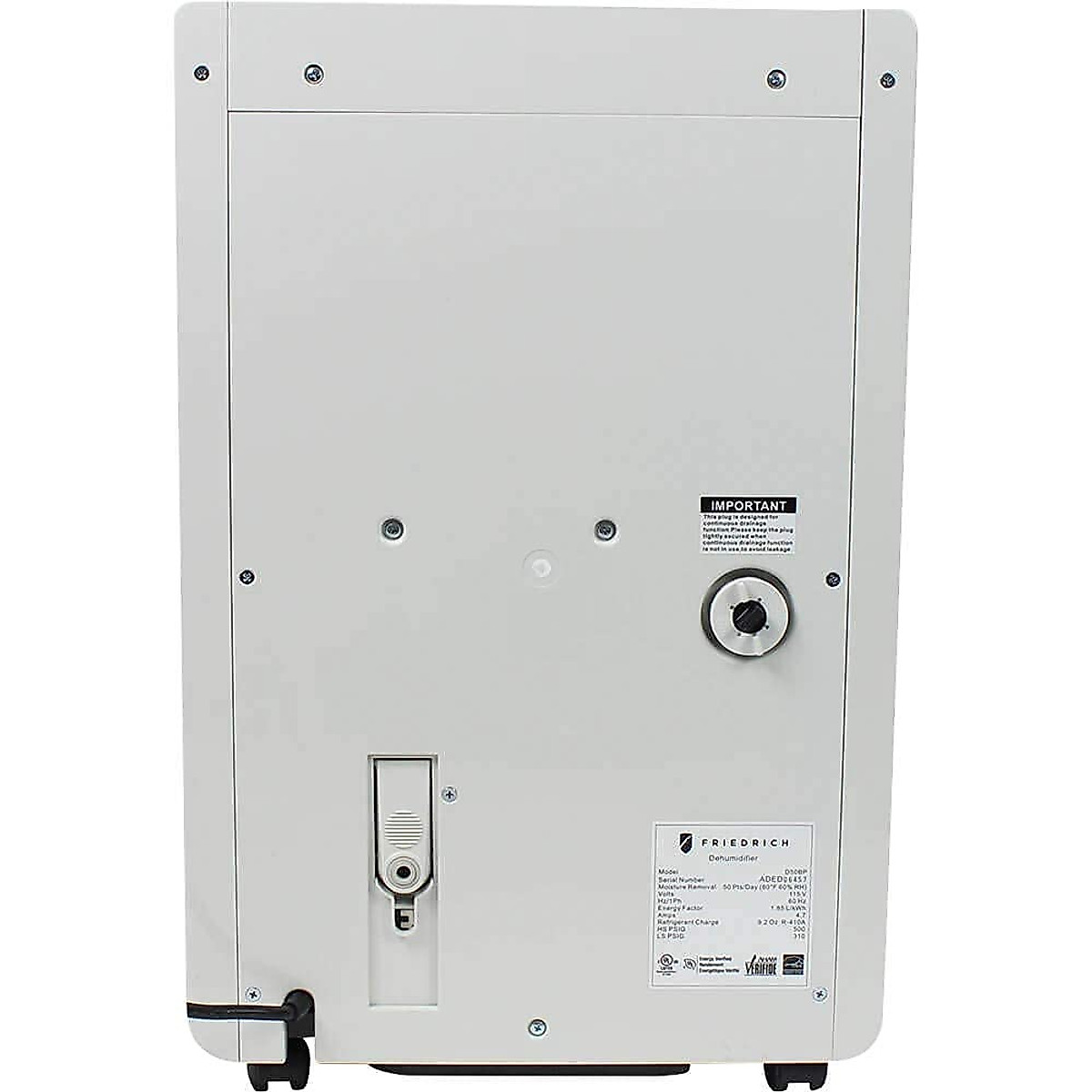 Friedrich Air Dehumidifier, 50 Pint Capacity, Built In Drain Pump, Precise Humidity Control