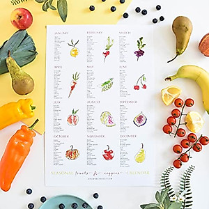 Seasonal Fruit and Vegetable Calendar print of original watercolor art - 12"x18" - unframed - Kitchen Decor, Dining Room Wall Art, Health Poster for Classroom