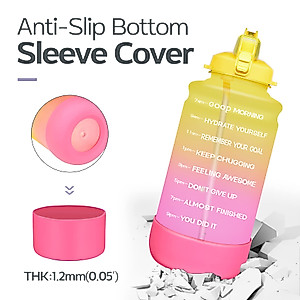 Elvira Half Gallon/64oz Motivational Time Marker Water Bottle with Straw & Protective Silicone Boot, BPA Free Anti-slip Leakproof for Fitness, Gym and Outdoor Sports-Pink/Yellow