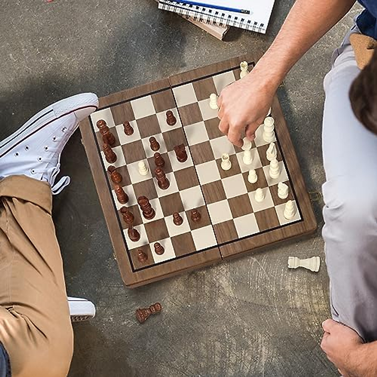 2 in 1 Magnetic Chess Sets,15in Folding Wooden Chess & Checkers Set Board for Adults,Chess Pieces with 2 Extra Queen,Travel Chess Set with Storage Bag for Kids