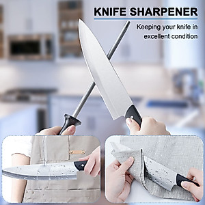 Knife Set with Block, LapEasy 15 Pieces Kitchen Knife Set with Black Pine Knife Holder, Knife Block Set with Sharpener, High Stainless Steel Knives with Comfortable-Grip ABS Handles.