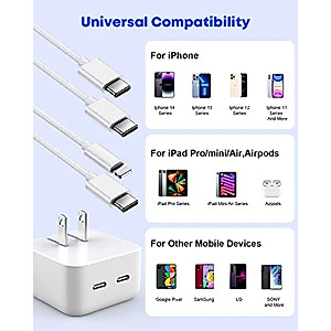 Apple USB C Charger, 40W Dual USB C Fast Wall Charger [MFi Certified] Super Quick Double Port iPhone Charger USB C Foldable Plug with USB C to Lightning Cable and USB C to USB C Cable for iPhone, iPad