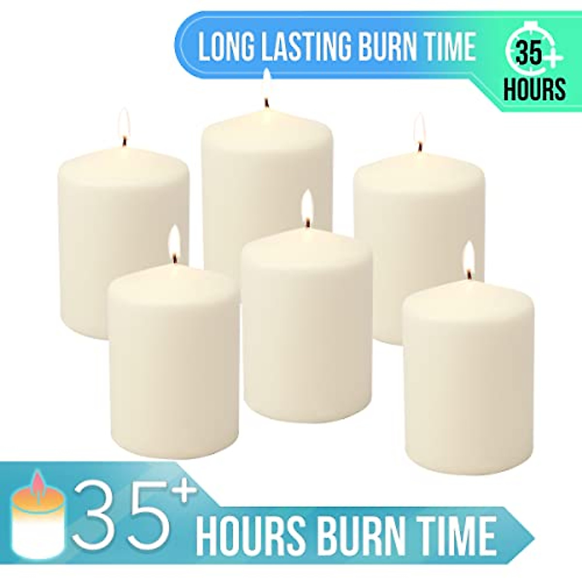 Stonebriar 35 Hour Long Burning Unscented Pillar Candles, 3x4, Ivory