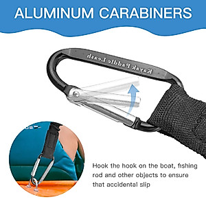 SUKIA Kayak Paddles Leash 2 Pack Black Kayaking Equipment with Quick Release Paddle Holder Clip D-Shape Carabiner Stretchable SUP Paddle Board Accessories Fishing Rod Leash Kit (Black x 2 Pack)