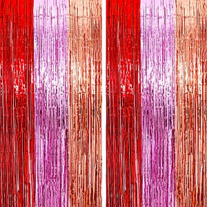 3 Packs 3.3ft x 8.2ft Valentines Day Red Pink and Rose Gold Tinsel Foil Fringe Curtains for Valentines Day Party Decorations Valentine's Day DIY Party Tinsel Photo Background Decorations