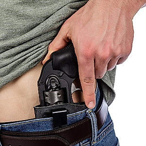 CyberDyer Ultimate IWB Holster Leather Right Hand Pistol Holster for Belts Fits Most Part J Frame 38 Special Revolver Ruger LCR Smith and Wesson Bodyguard Taurus (Black)