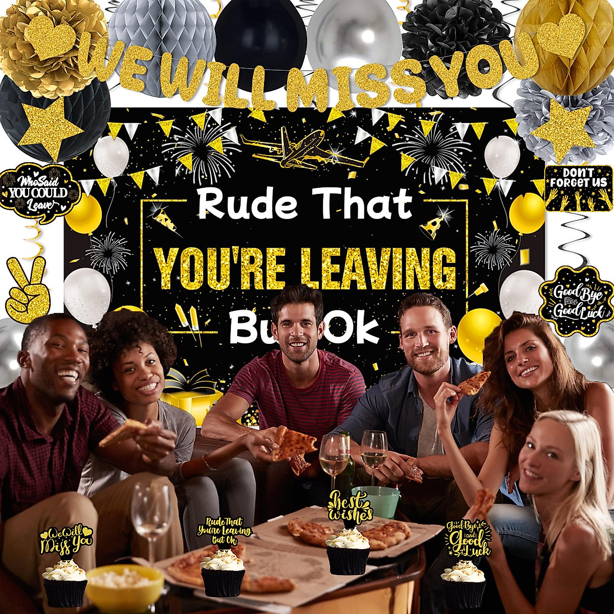 Farewell Party Decorations Men Women, Rude That You're Leaving But OK Black Gold, We Will Miss You Banner Party Decoration Coworker Going Away Retirement Party Farewell Goodbye Job Change Party Decor