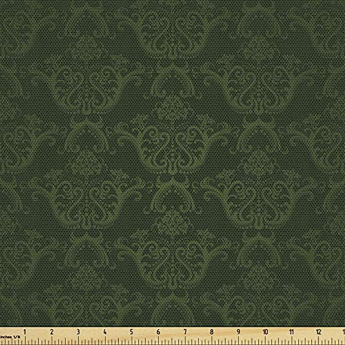 Lunarable Hunter Green Fabric by The Yard, Victorian Damask Rococo Renaissance Swirled Classic Floral Petals Pattern, Decorative Fabric for Upholstery and Home Accents, 2 Yards, Green