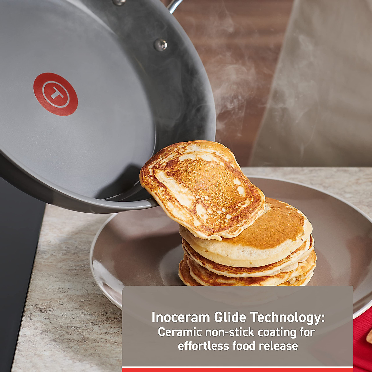 T-fal Ceramic Excellence Reserve, Ceramic Non Stick Universal Pan w/ Glass Lid 5.5 Quart, Induction Oven Broiler Safe 500F, Healthy Cooking, Easy Cleaning, Heat Indicator, Cookware, Pots and Pans Grey