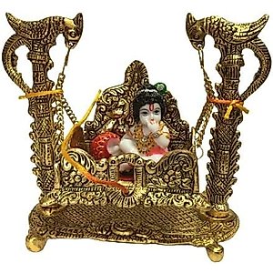 somi gift Antique Look Temple Arch/gate Design Jhula Singhasan Laddu Gopal Sofa (Metal JHULA with MARBAL Krishna)