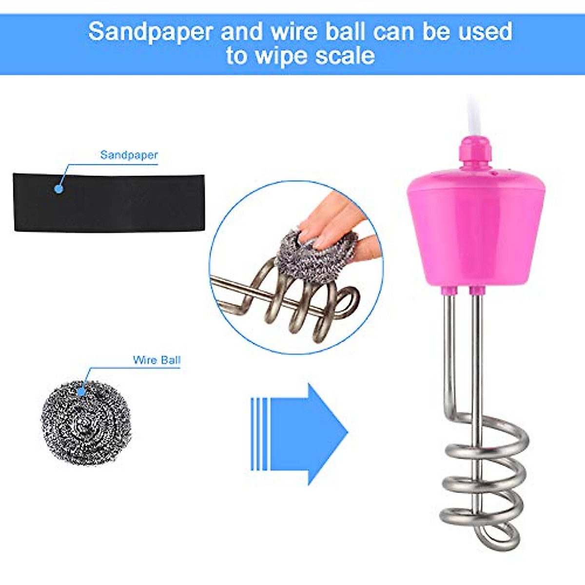 Resistance Water Heater, Immersion Heater 2000 W with Digital Thermometer Automatic Shut-Off Floating Electric Immersion Heater Made of Stainless Steel for Bathtub, Bucket, Pool (2 m)