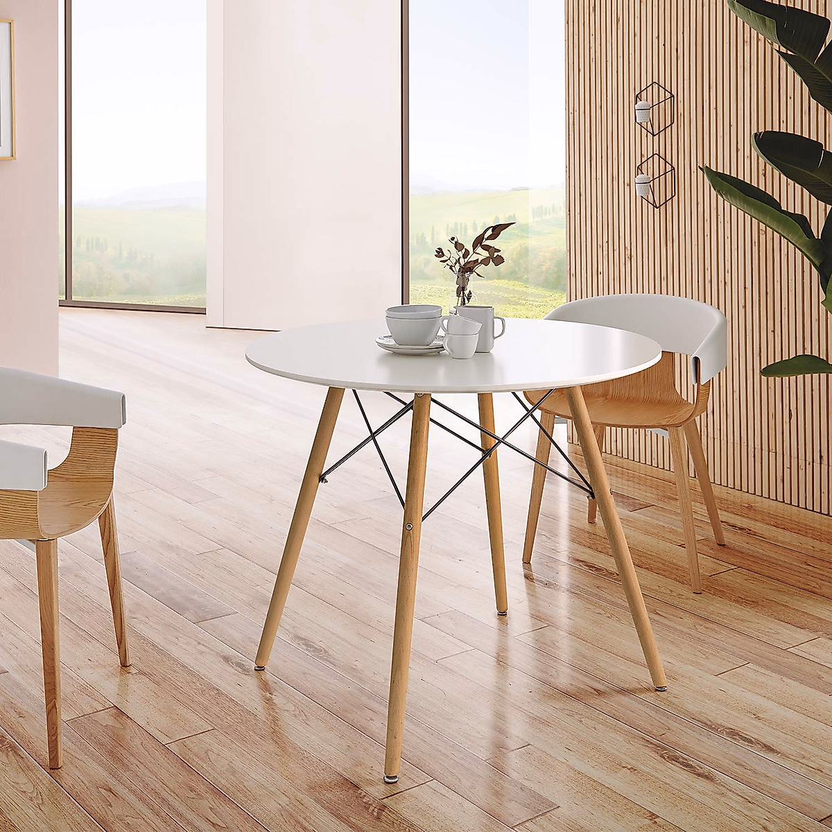 KaiMeng White Round Dining Table 32" Modern Pedestal Small Circle Room Table Leisure Tea Coffee Kitchen Table (White)