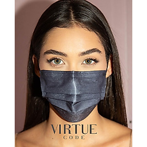 VIRTUE CODE Support Face Masks - Soft 3 Ply Comfort Face Masks, Colorful Disposable Face Mask 50 Pack. Grey Beige Navy Blue Colored Masks. Adults Mens and Womens Disposable Face Masks
