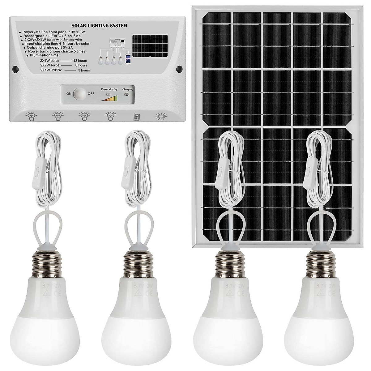 YINGHAO Solar Lights Indoor Home 4 Lights, 12 W Solar Panel & 2 Lights, 5.5W Solar Panel, Outdoor Waterproof Solar Lights for Garden, Yard, Camping, Shed, Barn, Garage