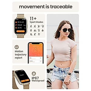 Smart Watches for Women (Answer/Make Call), Bluetooth Smartwatch for Android Phones and iPhone, Waterproof Fitness Tracker with Text, Heart Rate, Blood Oxygen, Sleep Monitor (Gold)