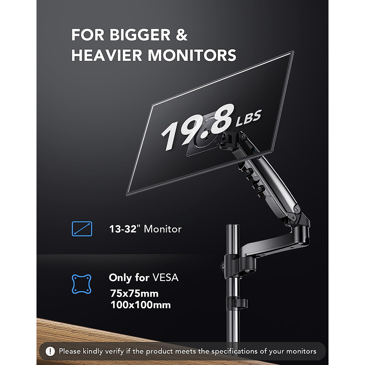 HUANUO Single Monitor Mount, 13 to 32 Inch Gas Monitor Arm