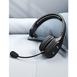 TECKNET Trucker Bluetooth Headset with Microphone Noise Canceling Wireless On Ear Headphones, Hands Free Wireless Headset for Cell Phone Computer Office Home Call Center Skype (Black)
