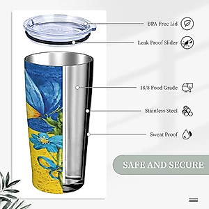 VKKOEWL sunflower Flag of Ukraine Ukrainian flag Stainless Steel Insulated Tumbler 20 Oz Travel Water Bottle Coffee Mug Drink Cup With Lid Straw
