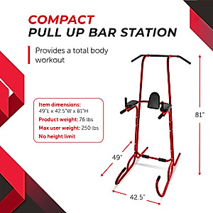 Stamina X Power Tower with VKR - Dip Bar Pull Up Bar Station with Smart Workout App - Dip Bars for Home Workout - Up to 250 lbs Weight Capacity - Red