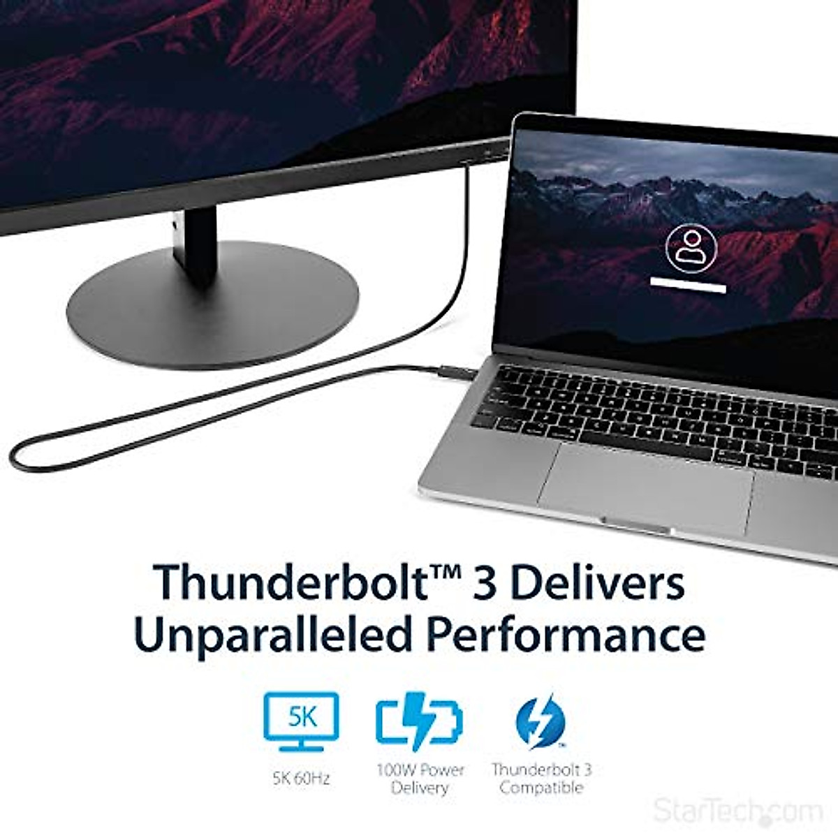 StarTech.com Thunderbolt 3 Cable - 6 ft / 2m - 4K 60Hz - 40Gbps - USB C to USB C Cable - Thunderbolt 3 USB Type C Charger (TBLT3MM2MA)