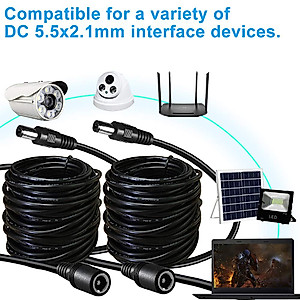 2-Pack 33ft DC Power Extension Cable 5.5mm x 2.1mm 12v DC Extension Cord for Security Camera CCTV IP Surveillance,LED Strip,DC Power Supply Adapter 5V 9V 24V 12 Volt Male to Female Plug Extender Wire