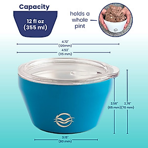 CALICLE - Insulated Ice Cream Bowl Set with Lid, Double Wall Vacuum Insulated Stainless Steel, for Cold and Hot Foods (Cereals, Soups, Snacks, Dips) - 12oz, Set of 2 (Pink Hibiscus/Blue Seas)