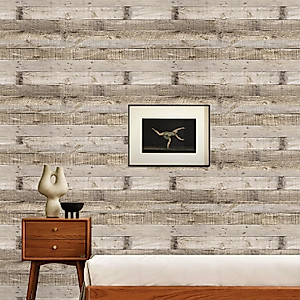 Anmon Wood Contact Paper 17.7" x 118" Peel and Stick Wallpaper, Grey Distressed Wood Wallpaper Shiplap Self Adhesive Removable Wall Paper, Wood Look Plank Rustic Natural Contact Paper for Wall